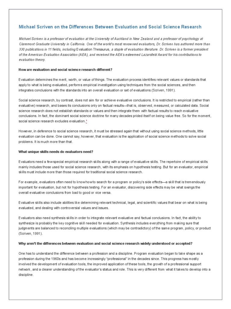 4.michael Scriven On The Differences Between Evaluation and Social ...