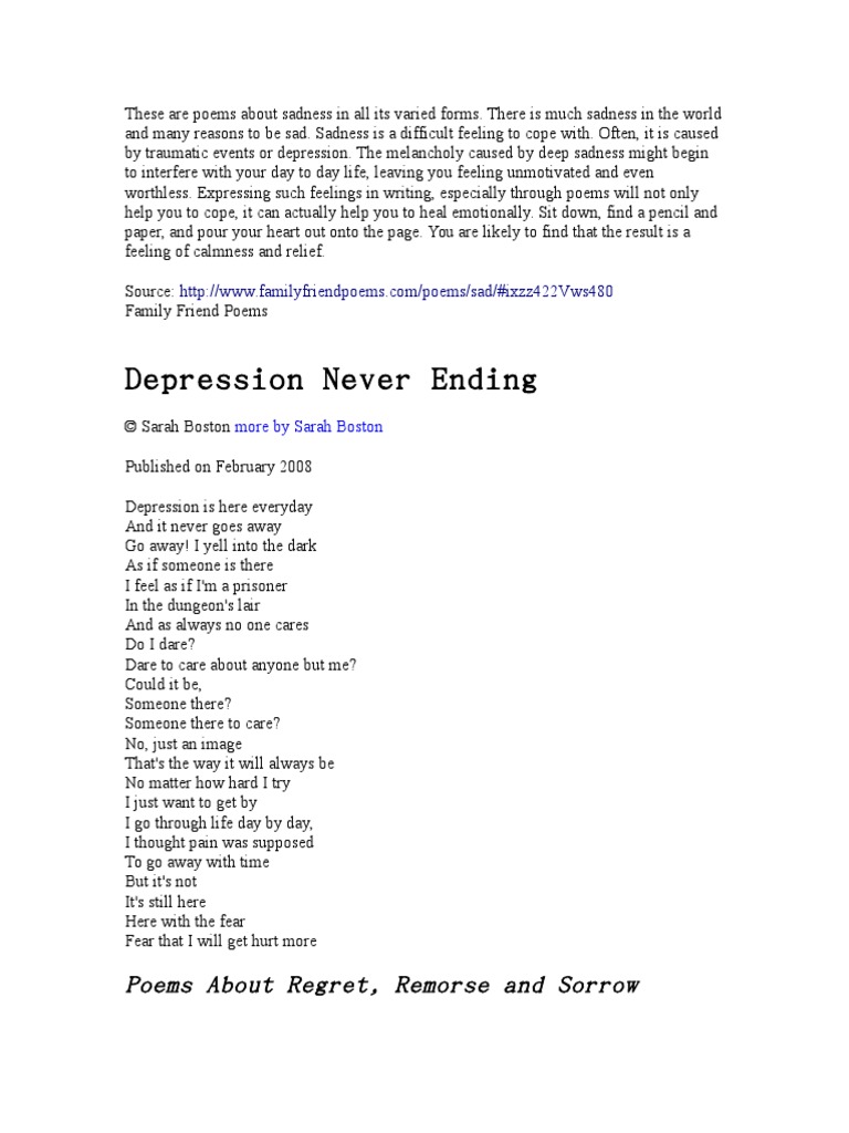 Depression Never Ending: Poems About Regret, Remorse and Sorrow | PDF ...