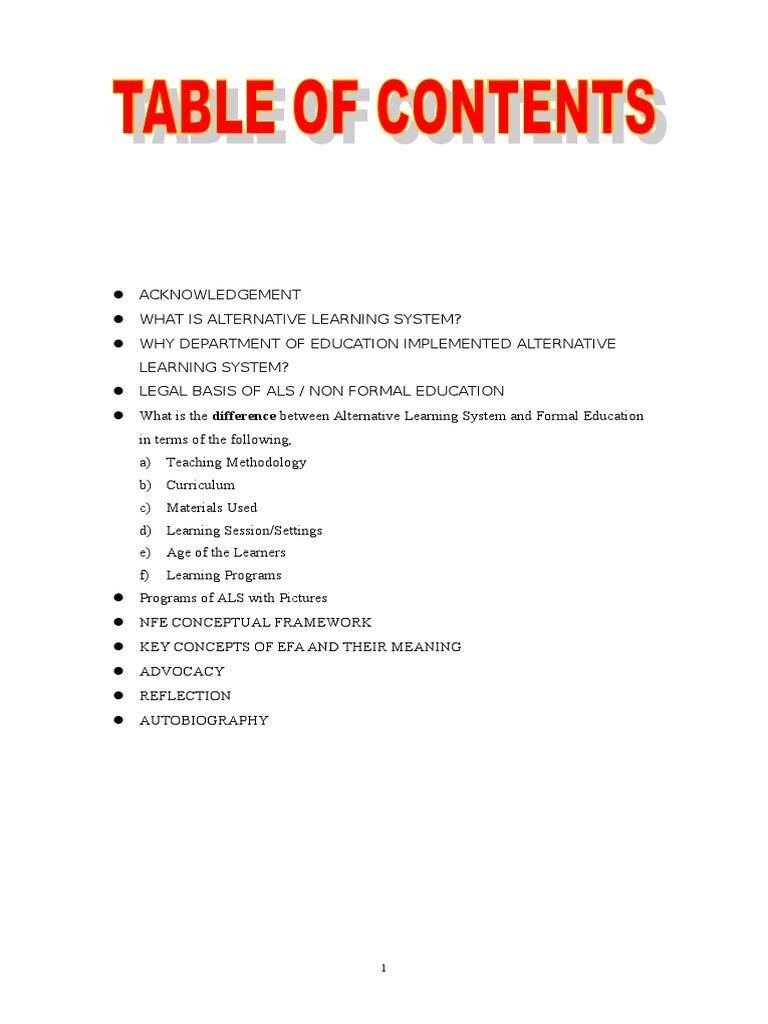 Alternative Learning System | PDF | Literacy | Quality Of Life