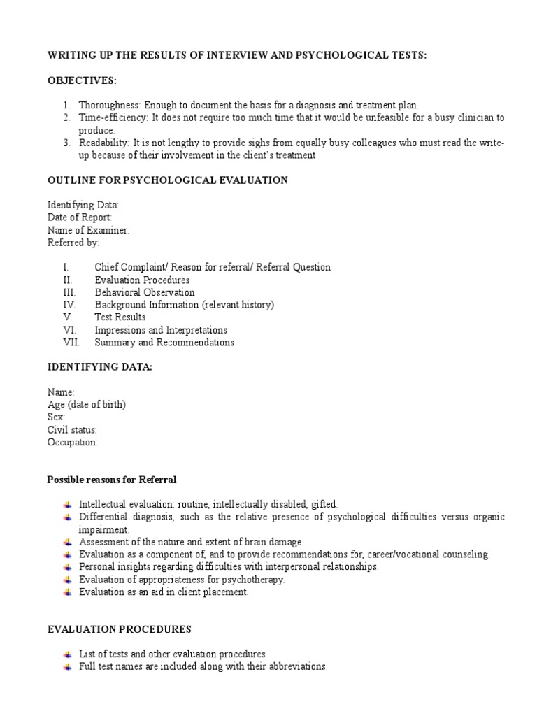 Writing Psychological Test Results | PDF | Psychological Evaluation ...