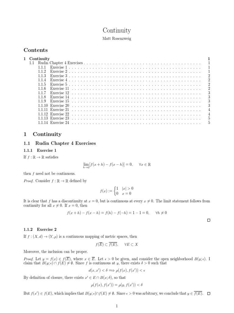 Baby Rudin Chapter 4 | PDF | Continuous Function | Compact Space
