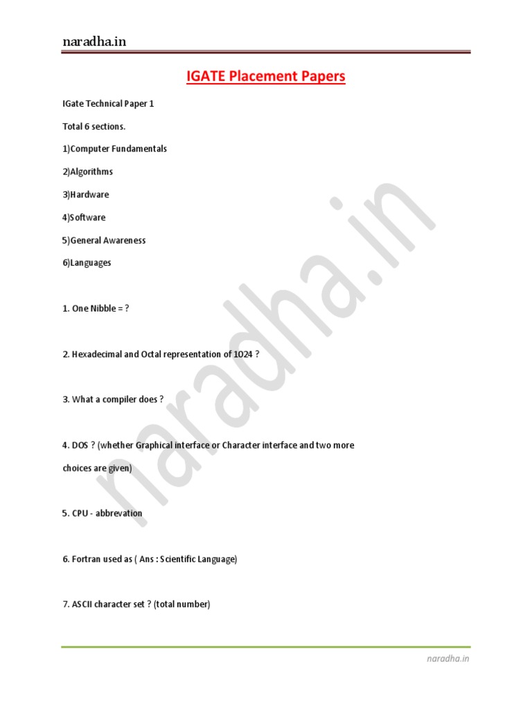 IGATE Placement Papers 5 | PDF | Computer Engineering | Software