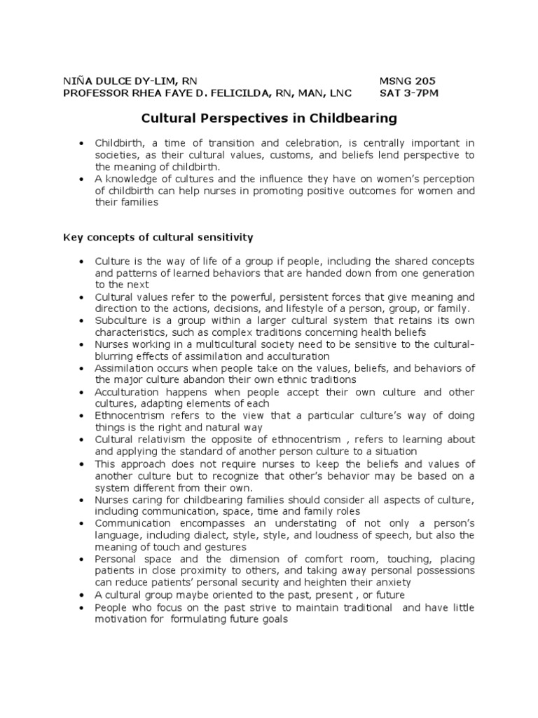 Cultural Sensitivity in Childbearing Care | PDF | Breastfeeding | Pregnancy