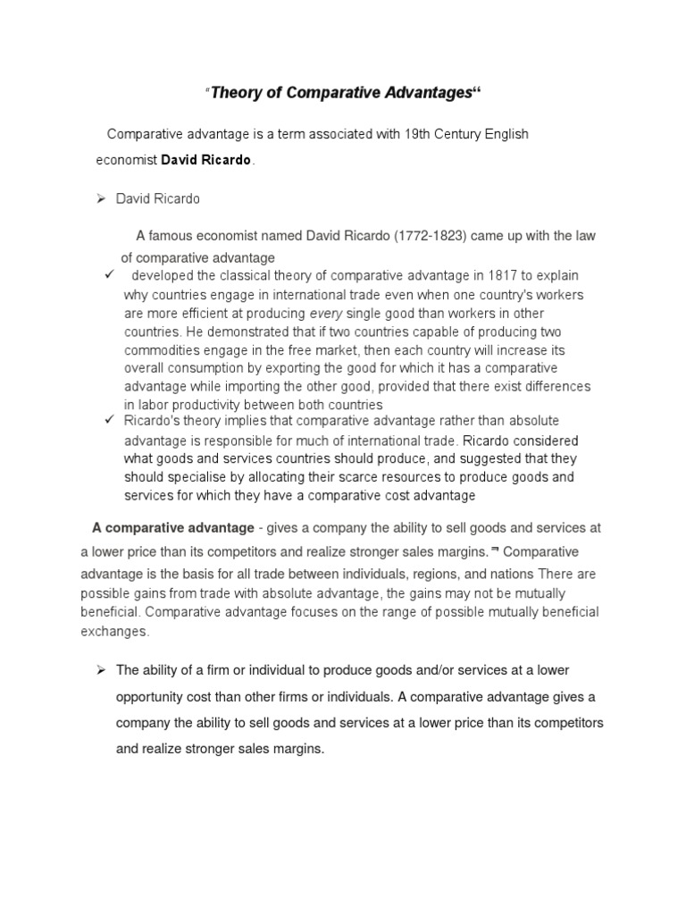 Theory of Comparative Advantages | PDF | Comparative Advantage | Economics