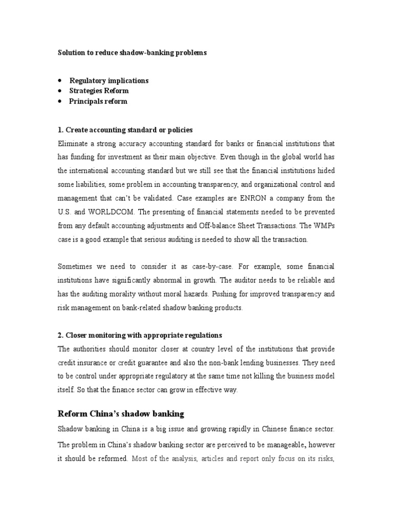 Solution To Reduce Shadow-Banking Problems | PDF | Shadow Banking ...