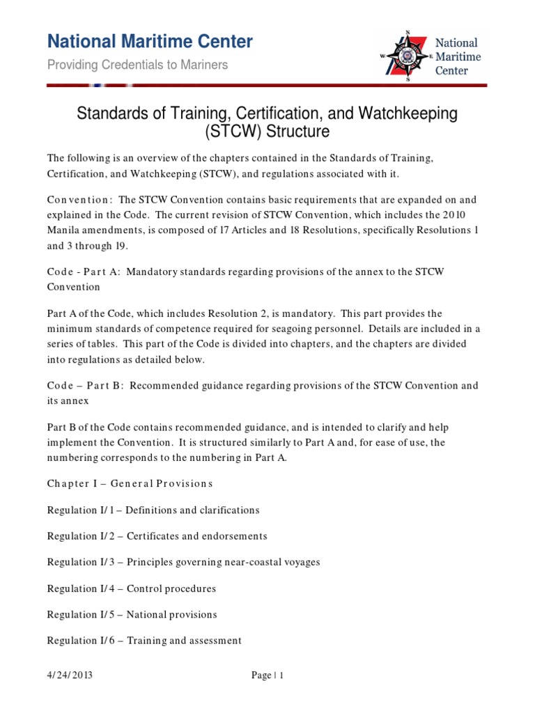 National Maritime Center: Standards of Training, Certification, and ...