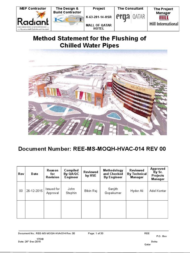 Method Statement For The Flushing of Chilled Water Pipes: Document Number: REE-MS-MOQH-HVAC-014 ...