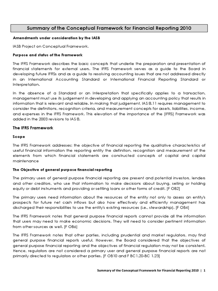 Summary Of Ifrs Conceptual Framework 2010 Pdf International