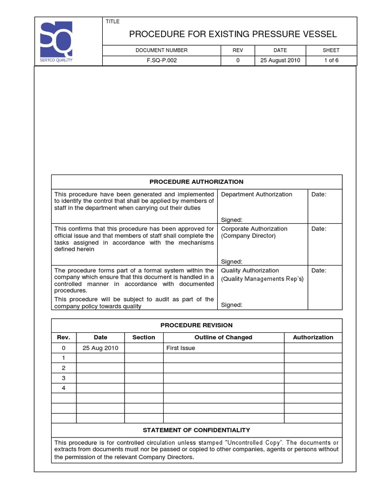 Existing Pressure Vessel Inspection Procedure | PDF | Specification ...