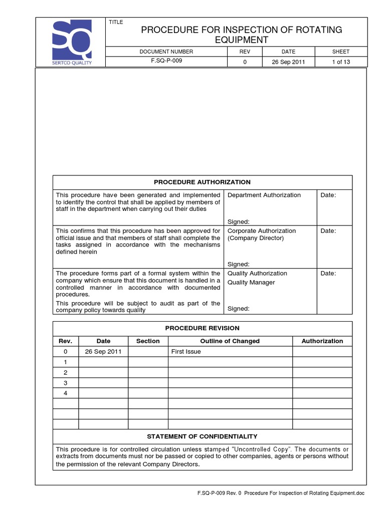 Rotating Equipment Inspection Procedure | PDF | Specification ...