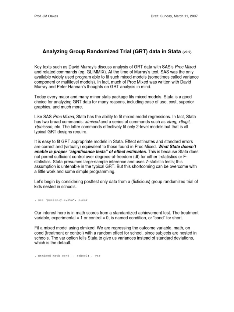 Stata GRT Analysis Guide | PDF | Errors And Residuals | Variance