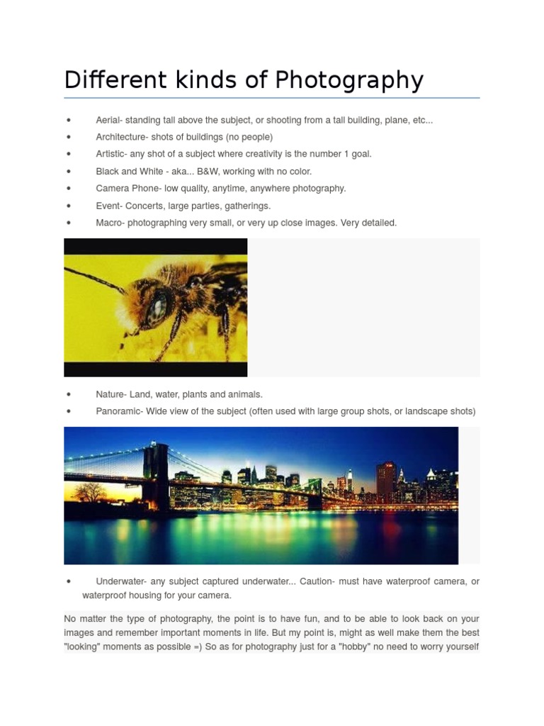 Different Kinds of Photography | PDF | Photograph | Camera