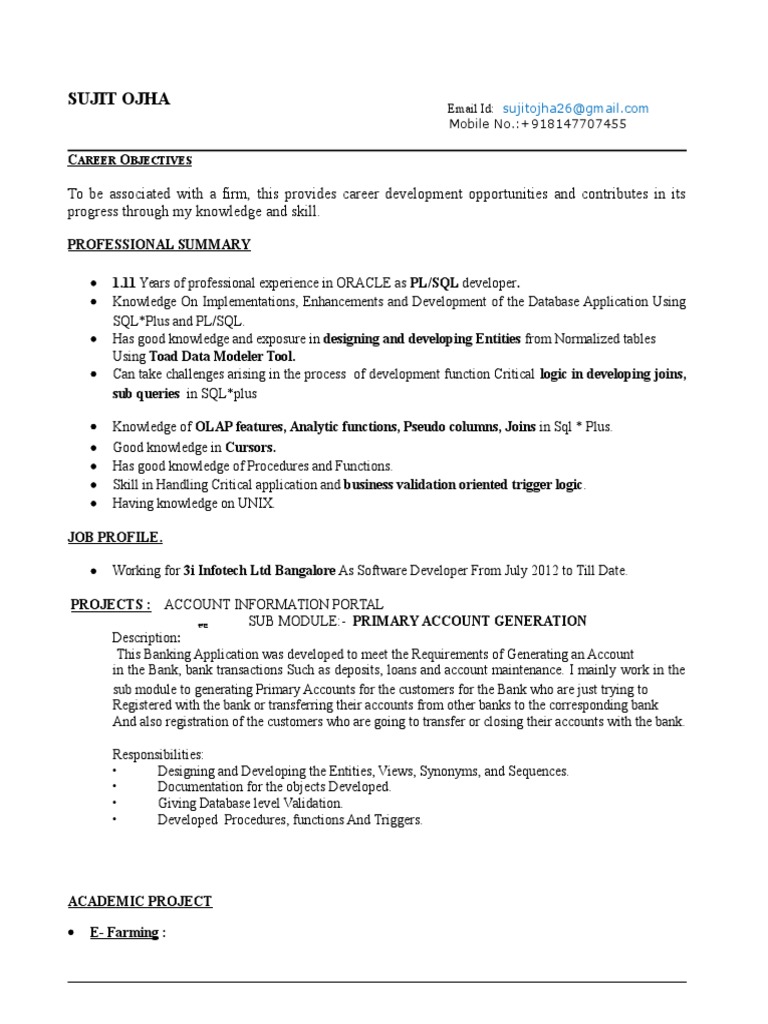 Sujit Resume | PDF | Oracle Database | Pl/Sql