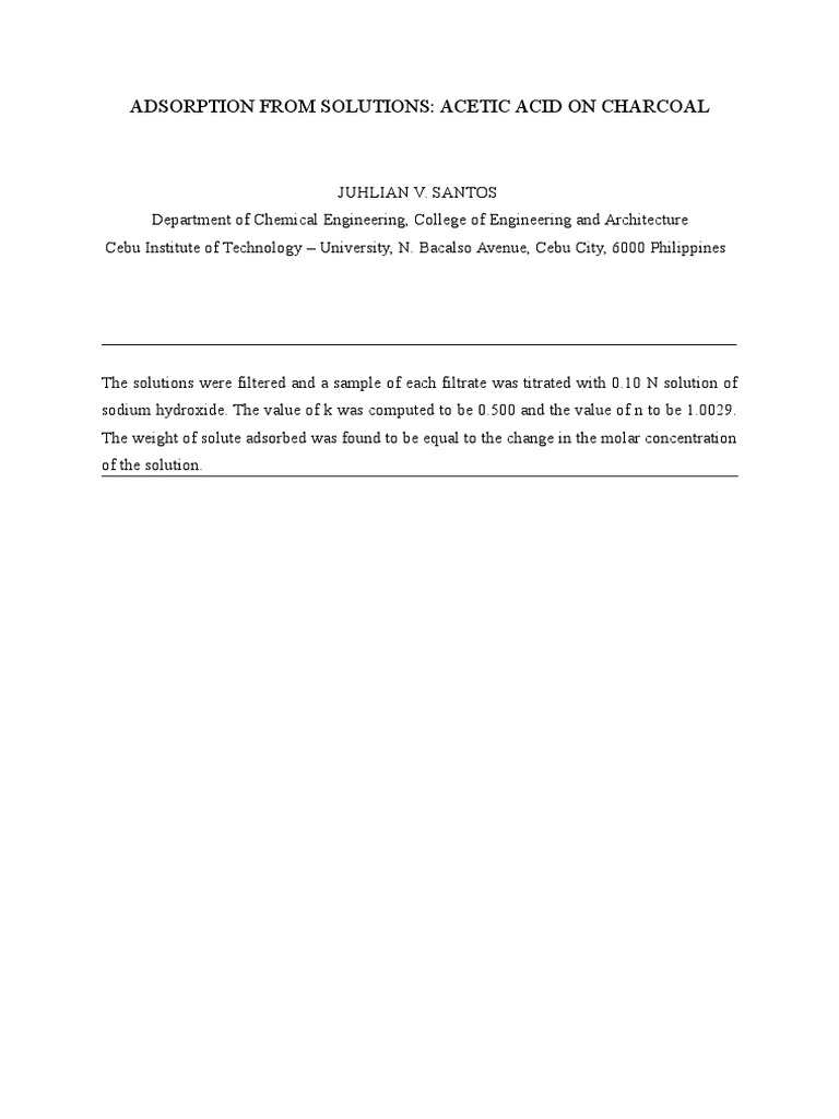 Acetic Acid Adsorption on Charcoal | PDF | Adsorption | Molar Concentration