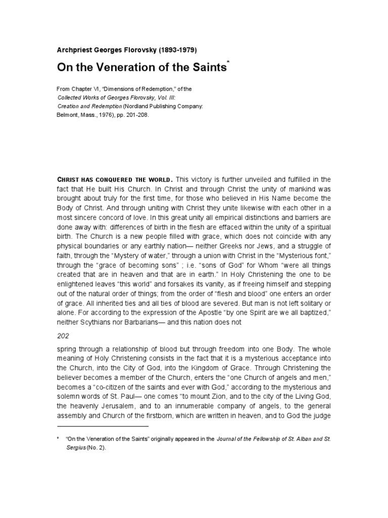 Veneration of Saints in the Church | PDF | History | Religion ...