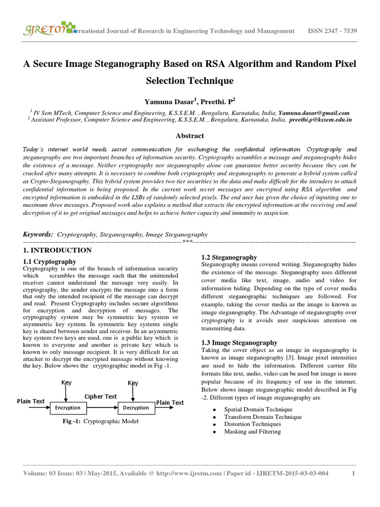 A Secure Image Steganography Based On Rsa Algorithm And Random Pixel Selection Technique Pdf 