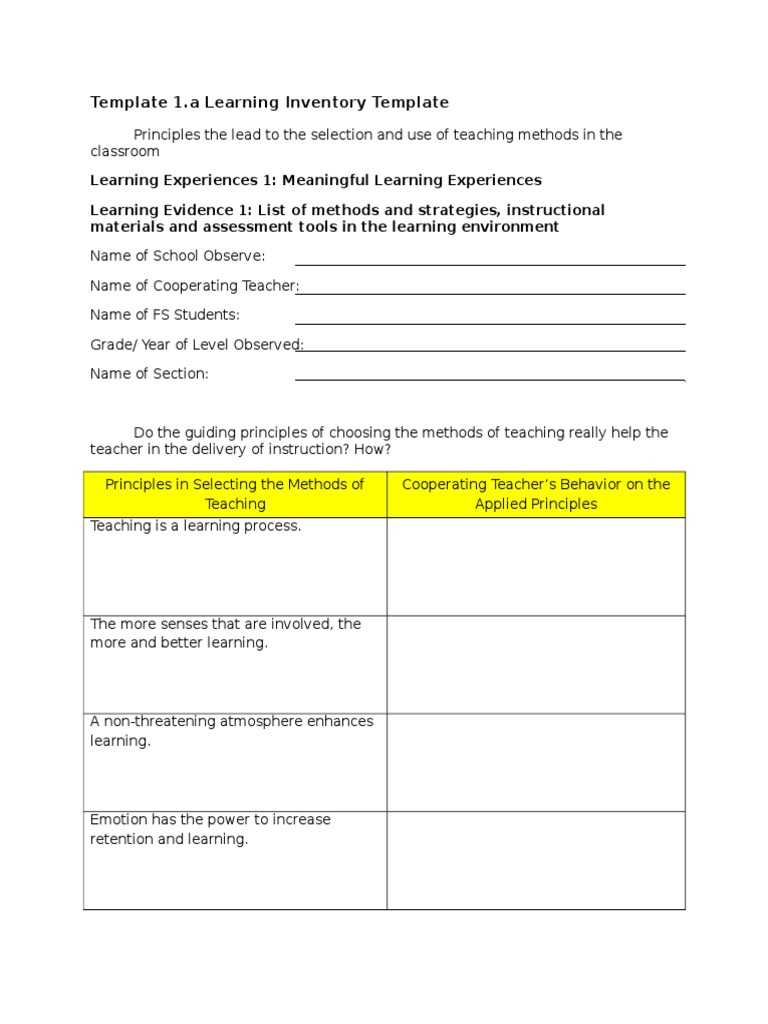 Template 1.a Learning Inventory Template | PDF | Learning Theory ...