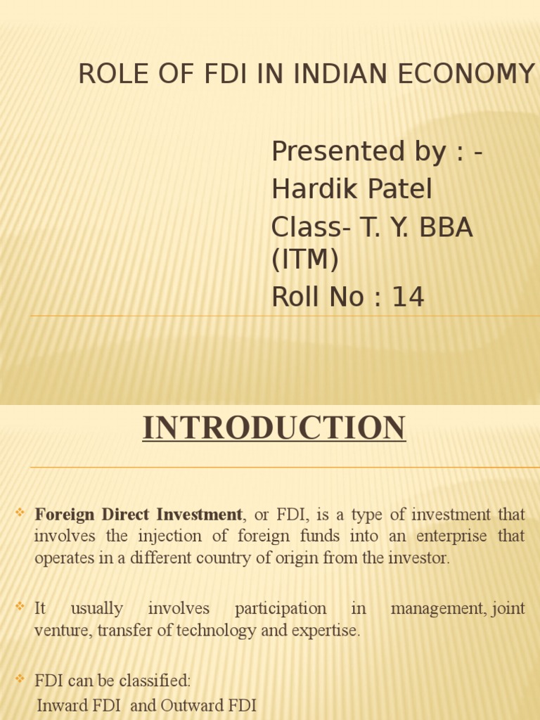 Role of Fdi in Indian Economy | PDF | Foreign Direct Investment | Economics