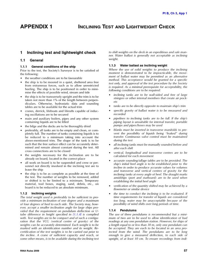 RINA - Inclining Test & Lightweight Check | PDF | Tangent | Pendulum