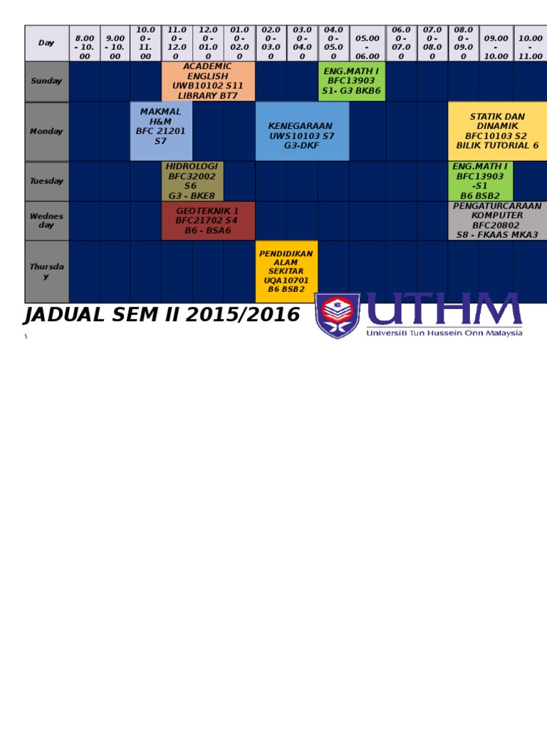 Contoh Jadual Kelas Uthm | PDF