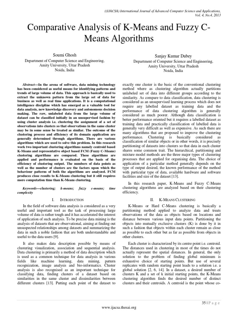 Comparative Analysis of K-Means and Fuzzy C-Means Algorithms | Download Free PDF | Cluster ...