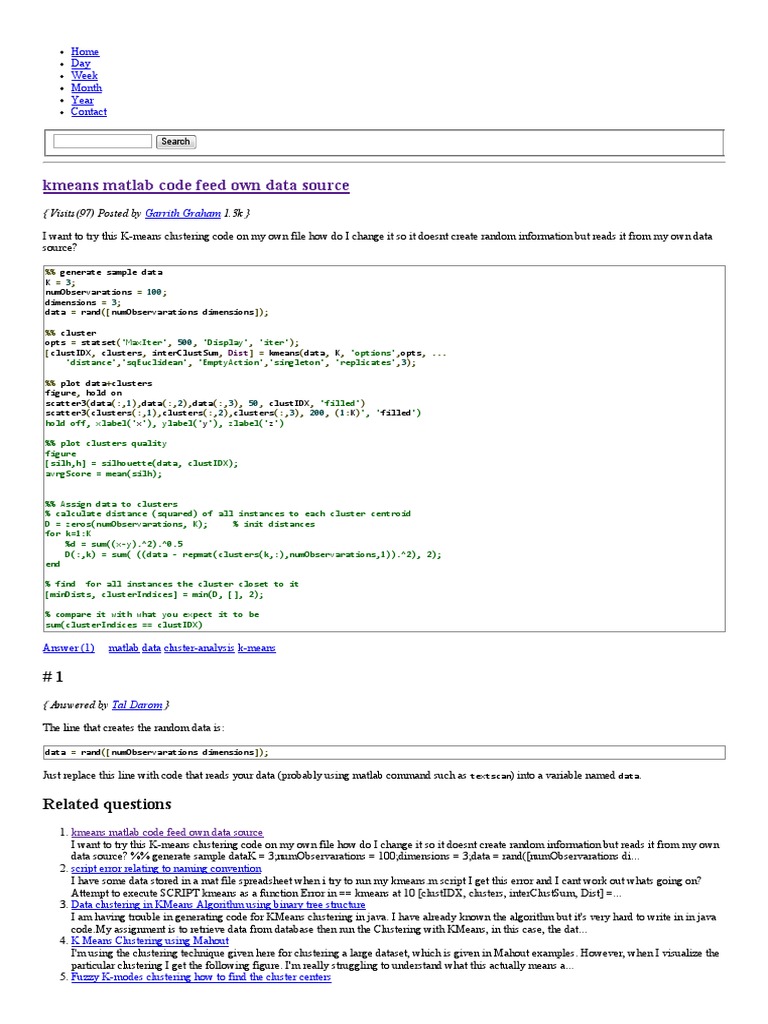 Kmeans Matlab Code Feed Own Data Source - QuestionInBox | PDF | Cluster Analysis | Algorithms