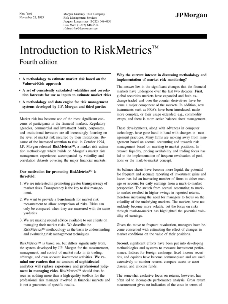 Introduction To Riskmetrics JPMorgan 1993 | PDF | Value At Risk | Mark ...