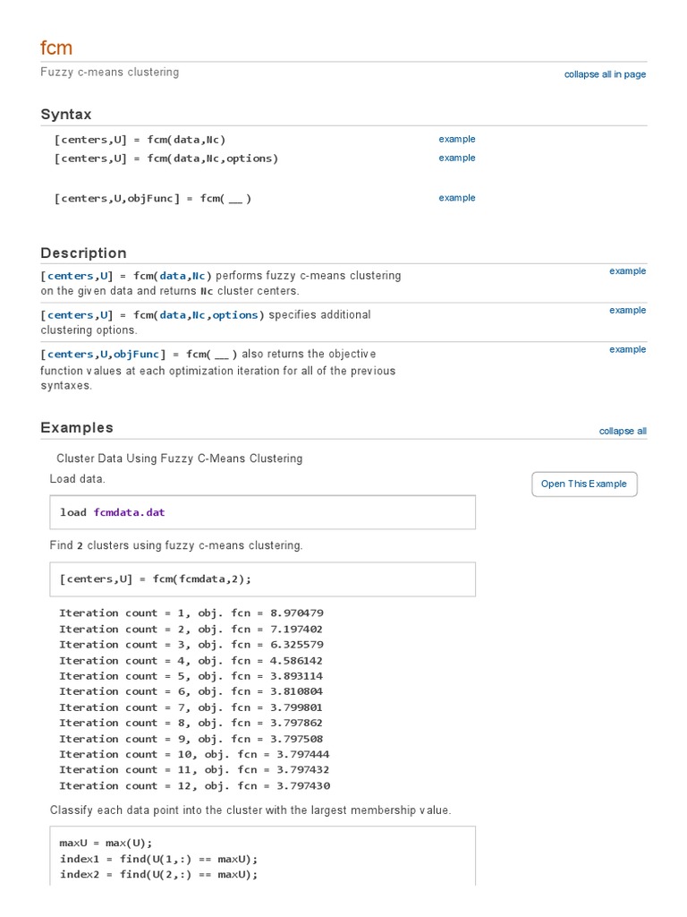 Fuzzy C-Means Clustering - MATLAB FCM | PDF | Cluster Analysis | Mathematical Optimization