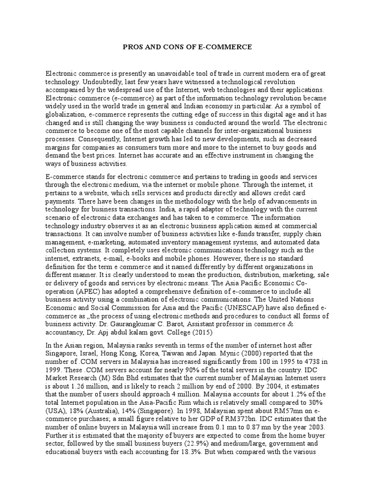 Pros and Cons of E-Commerce | PDF | E Commerce | Internet