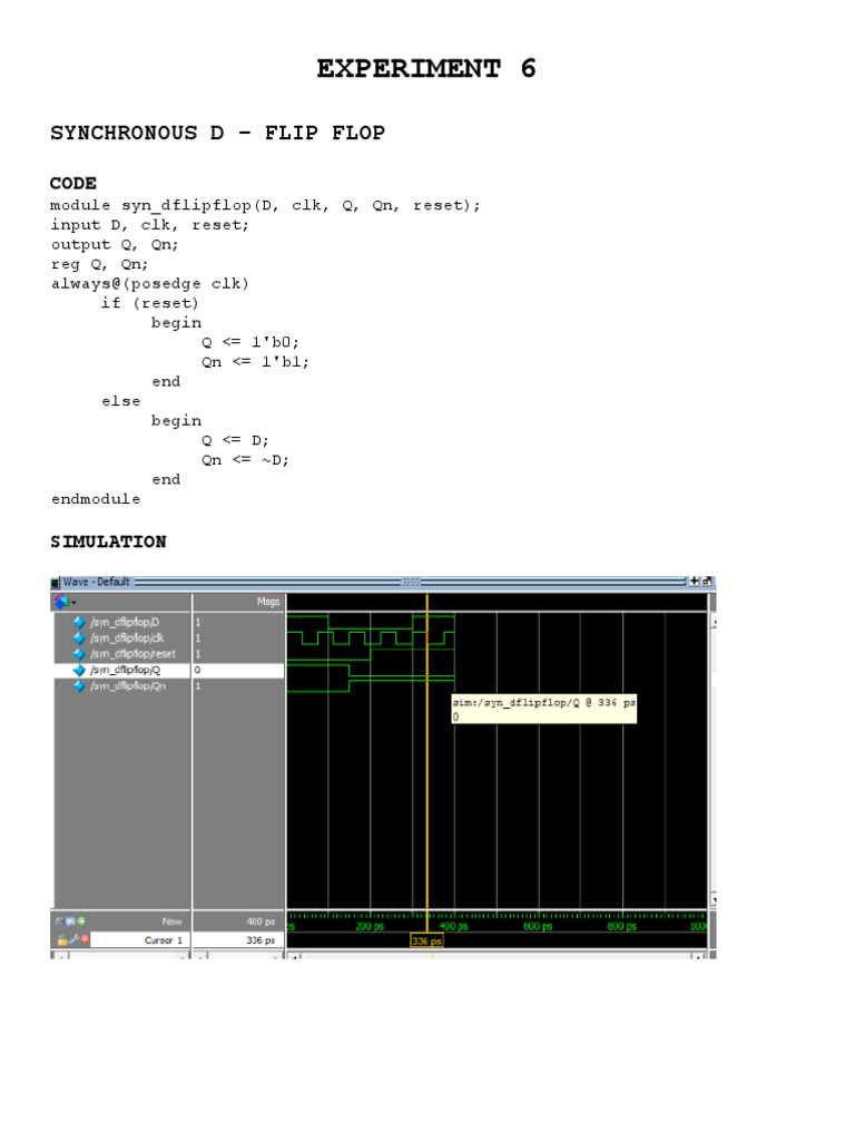 Experiment 6: Synchronous D - Flip Flop | PDF