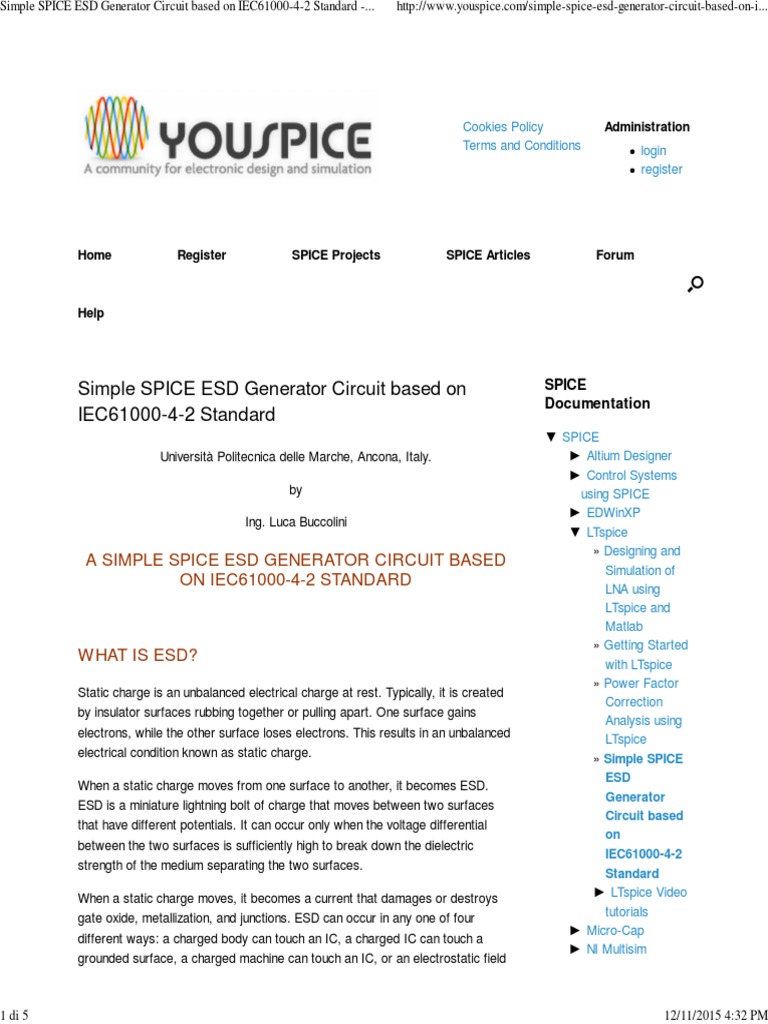 Modeling an IEC 61000-4-2 Compliant ESD Generator Circuit in SPICE for ...