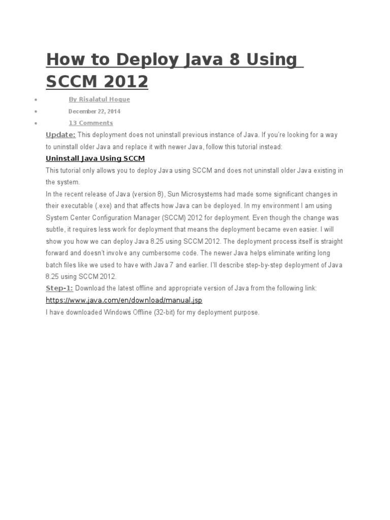 How To Deploy Java 8 Using SCCM 2012 | PDF | Java (Programming Language) | Computer File