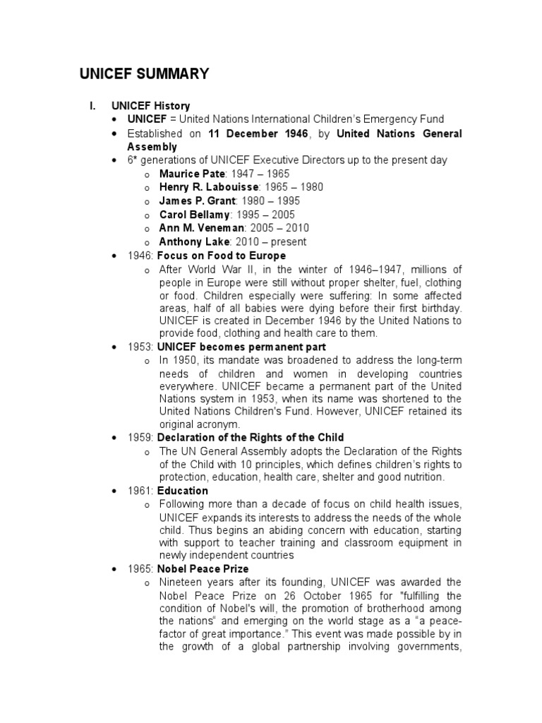 UNICEF Summary | Unicef | Children's Rights