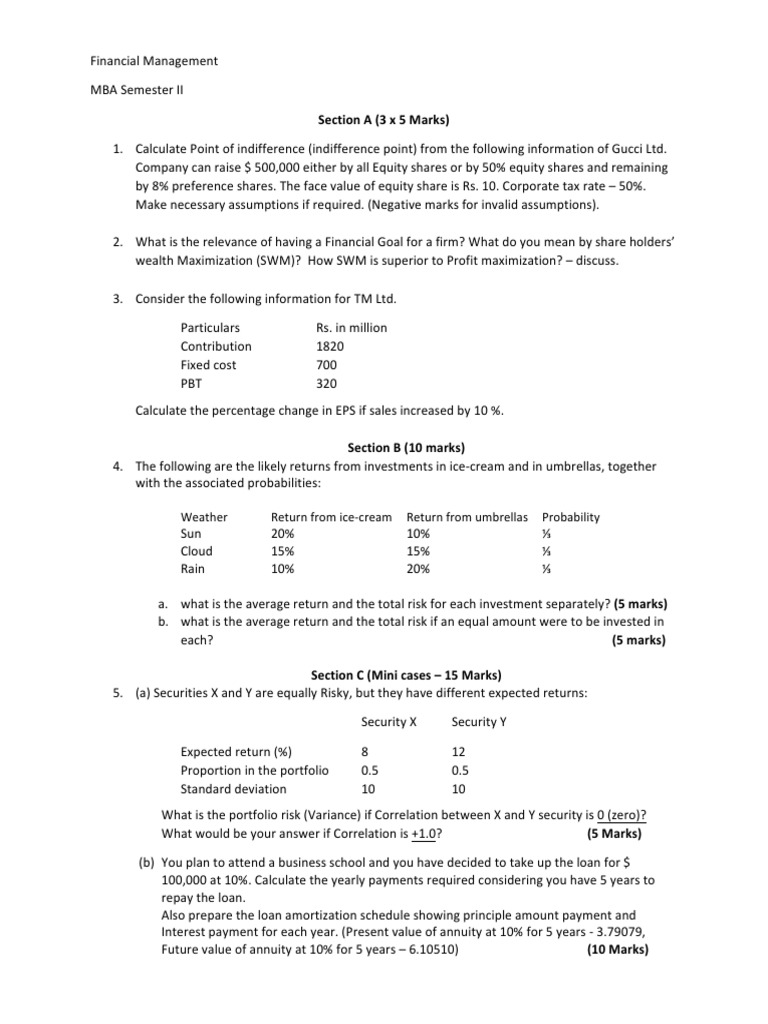 FM For MBA - 2016 | PDF | Risk | Investing