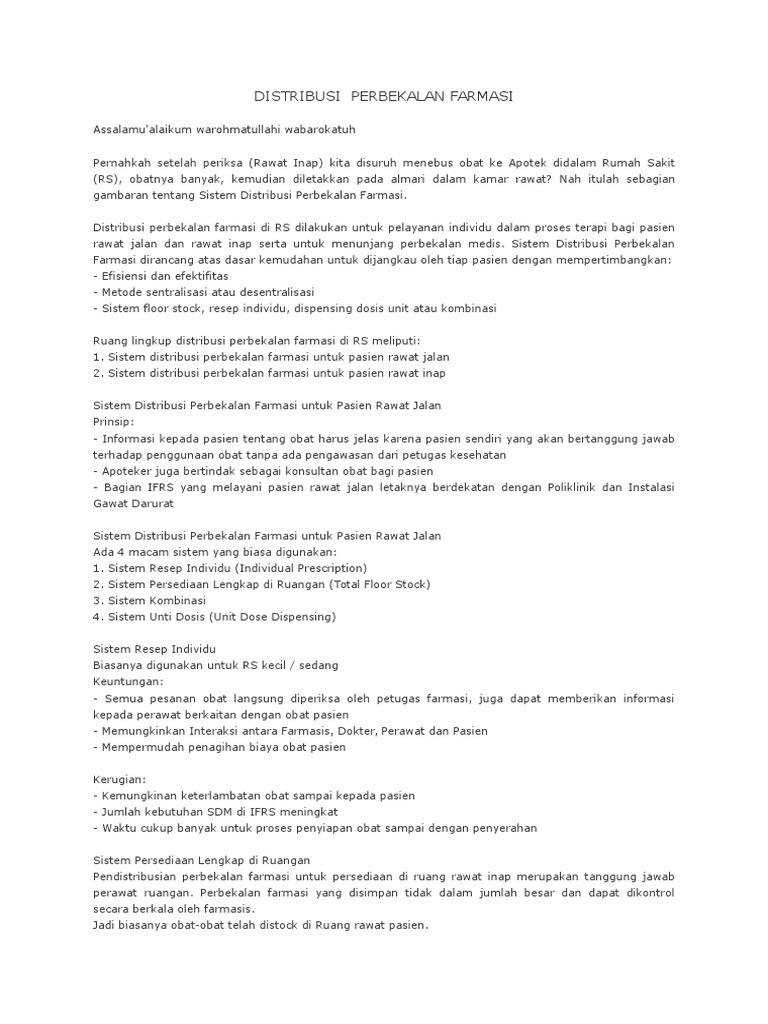 Distribusi Perbekalan Farmasi | PDF