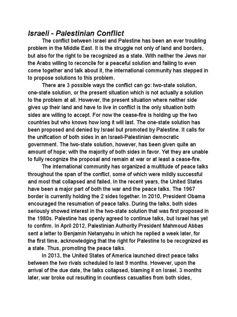 Israeli Palestinianconflict | PDF | One State Solution | Two State Solution