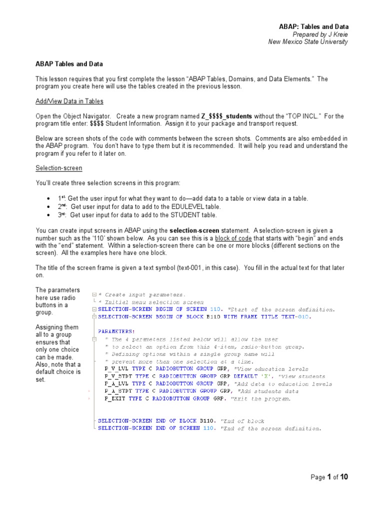 Abap 020 Tables And Data Download Free Pdf Parameter Computer Programming Subroutine