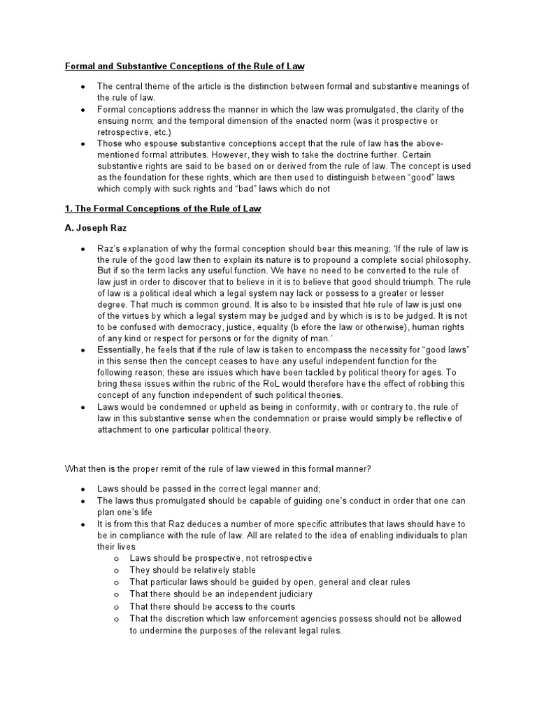 Formal vs Substantive Rule of Law | PDF | Rule Of Law | Constitution