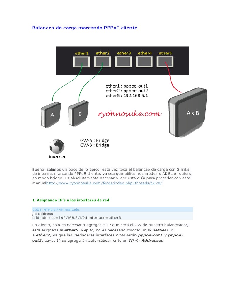 Balanceo de Carga Marcando PPPoE Cliente | PDF | Dirección IP | Enrutador (Computación)