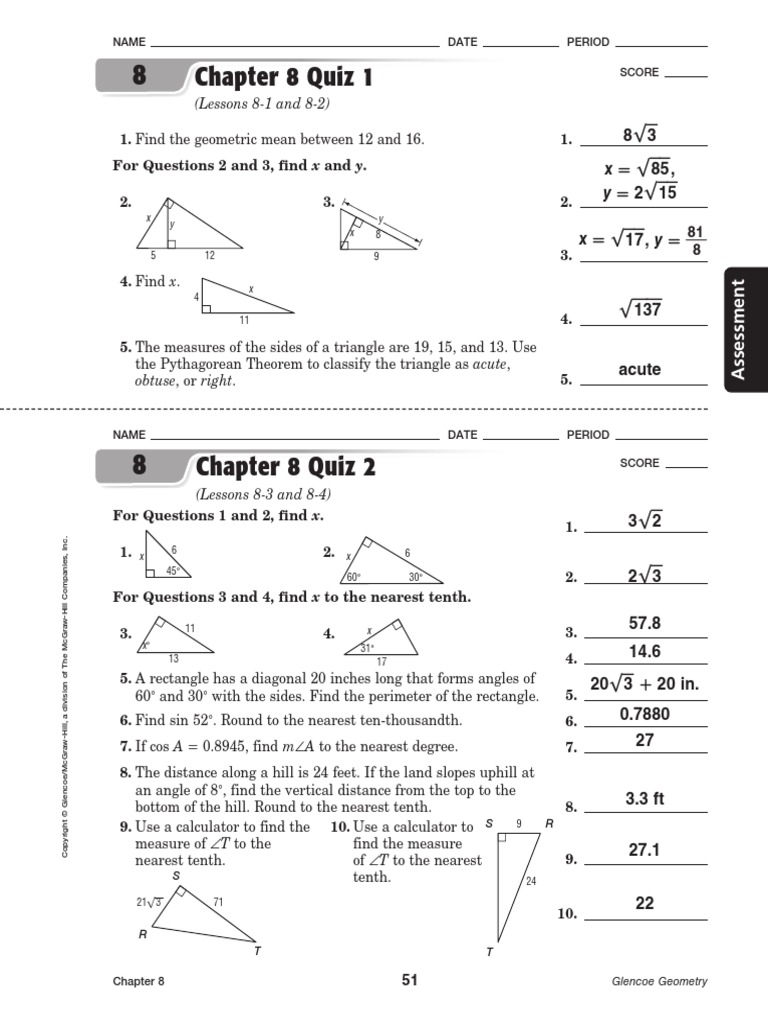Mid-Chapter Quiz Answers | PDF | Rectangle | Triangle