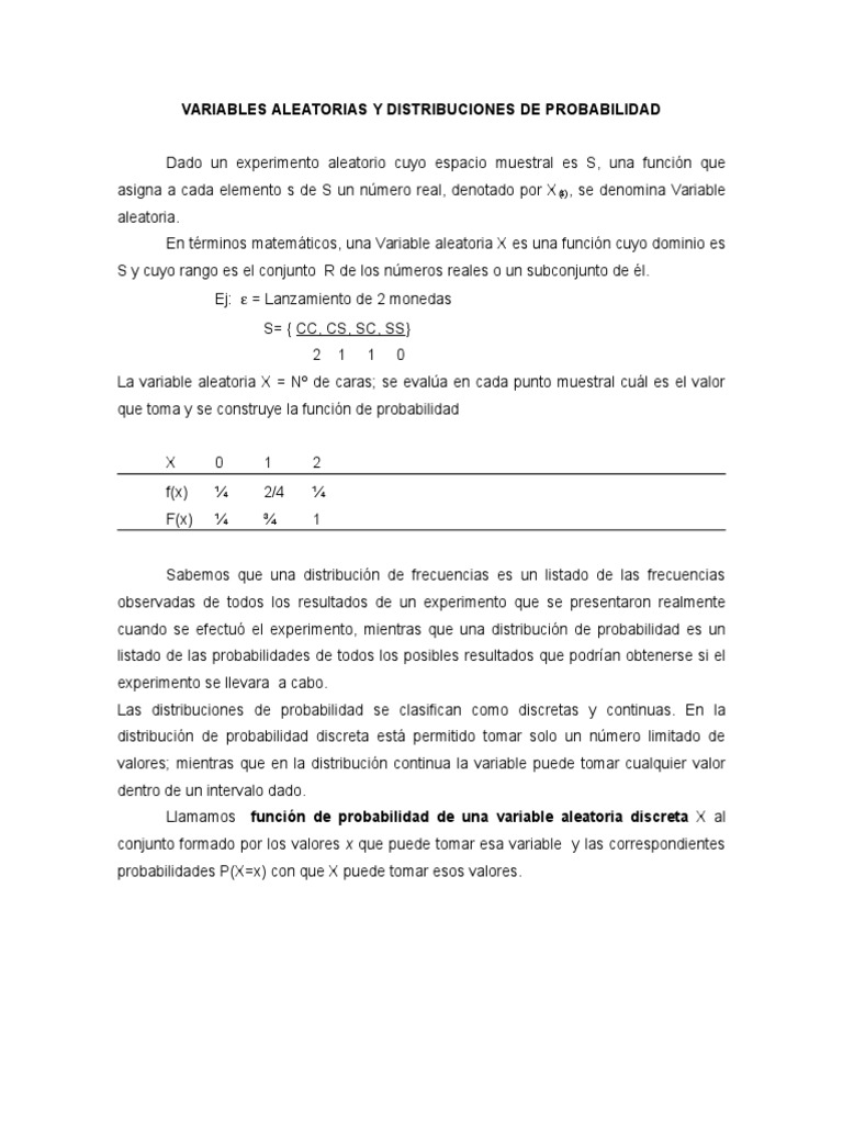 Variables Aleatorias y Distribuciones de Probabilidad | PDF | Variable aleatoria | Muestreo ...