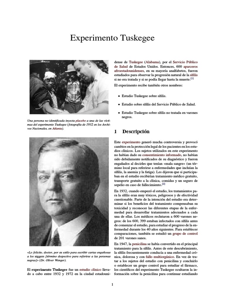 Experimento Tuskegee y sífilis no tratada | PDF | Ciencias de la Salud ...