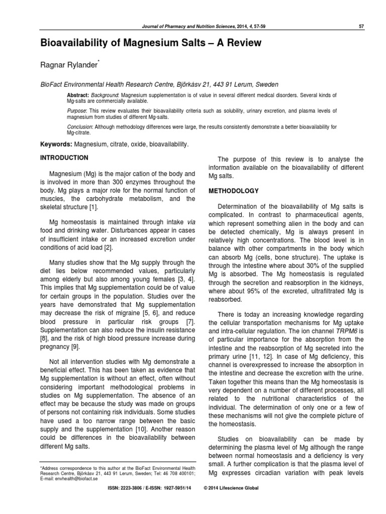 Bioavailability of Magnesium Salts | Download Free PDF | Magnesium ...
