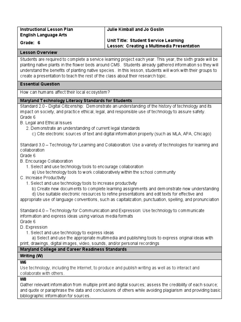 Multimedia Presentation Lesson Plan | PDF | Multimedia | Citation