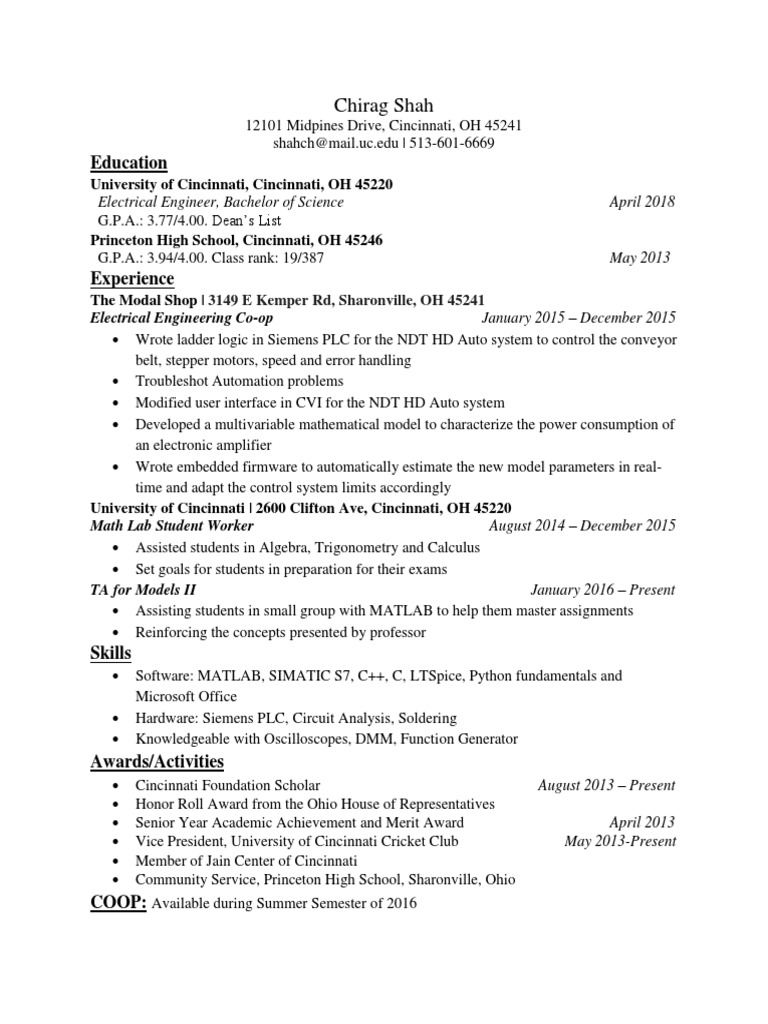 Electrical Engineer Resume - Chirag Shah | PDF | Computers