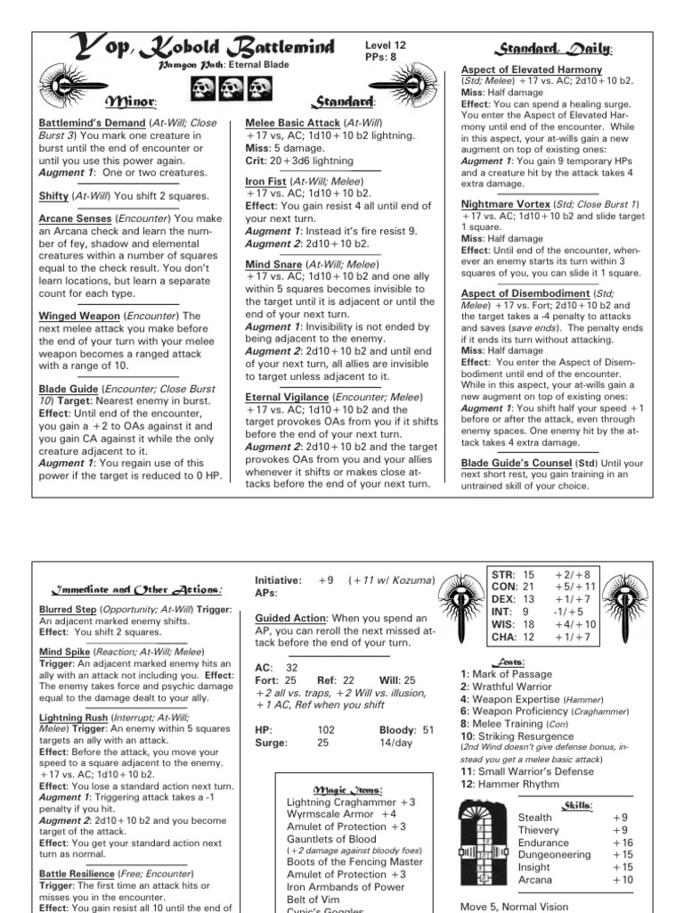 Yop, Kobold Battlemind | PDF | Dungeons & Dragons | Role Playing Games