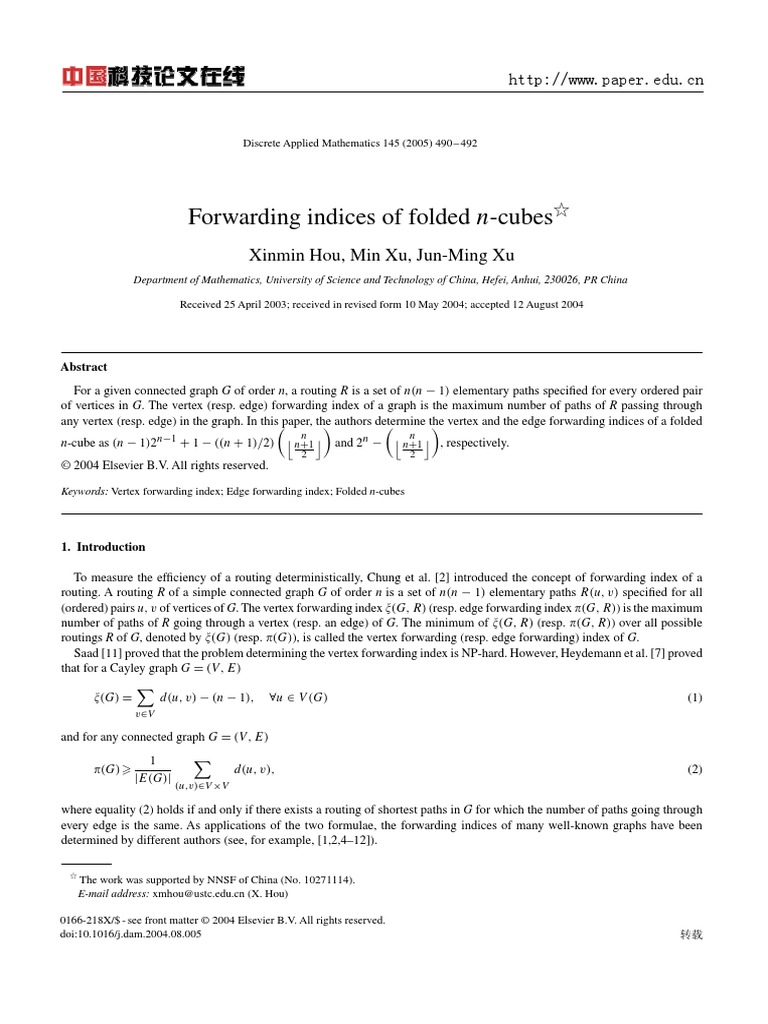 Forwardingindices of Folded: N-Cubes | PDF | Vertex (Graph Theory) | Theoretical Computer Science