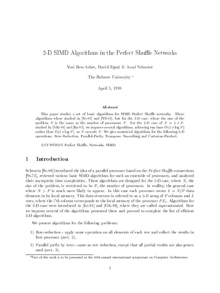 2-D SIMD Algorithms in The Perfect Shue Networks: N P N P L N P P L I PE | PDF | Logarithm ...
