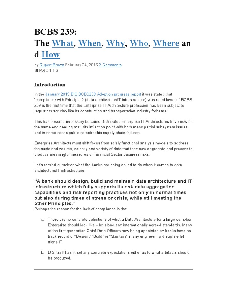 BCBS 239 | PDF | Risk | System