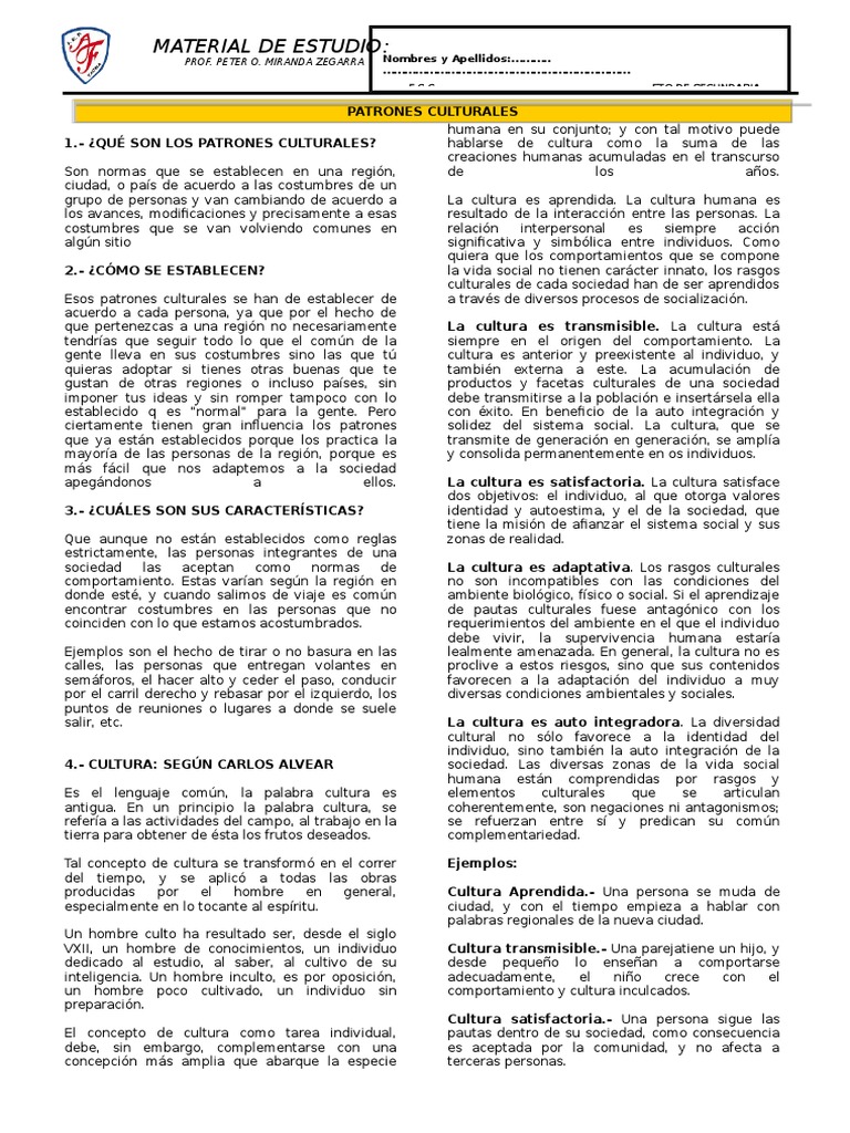 5to Fleming - Patrones Culturales | PDF | Sociedad | Comportamiento